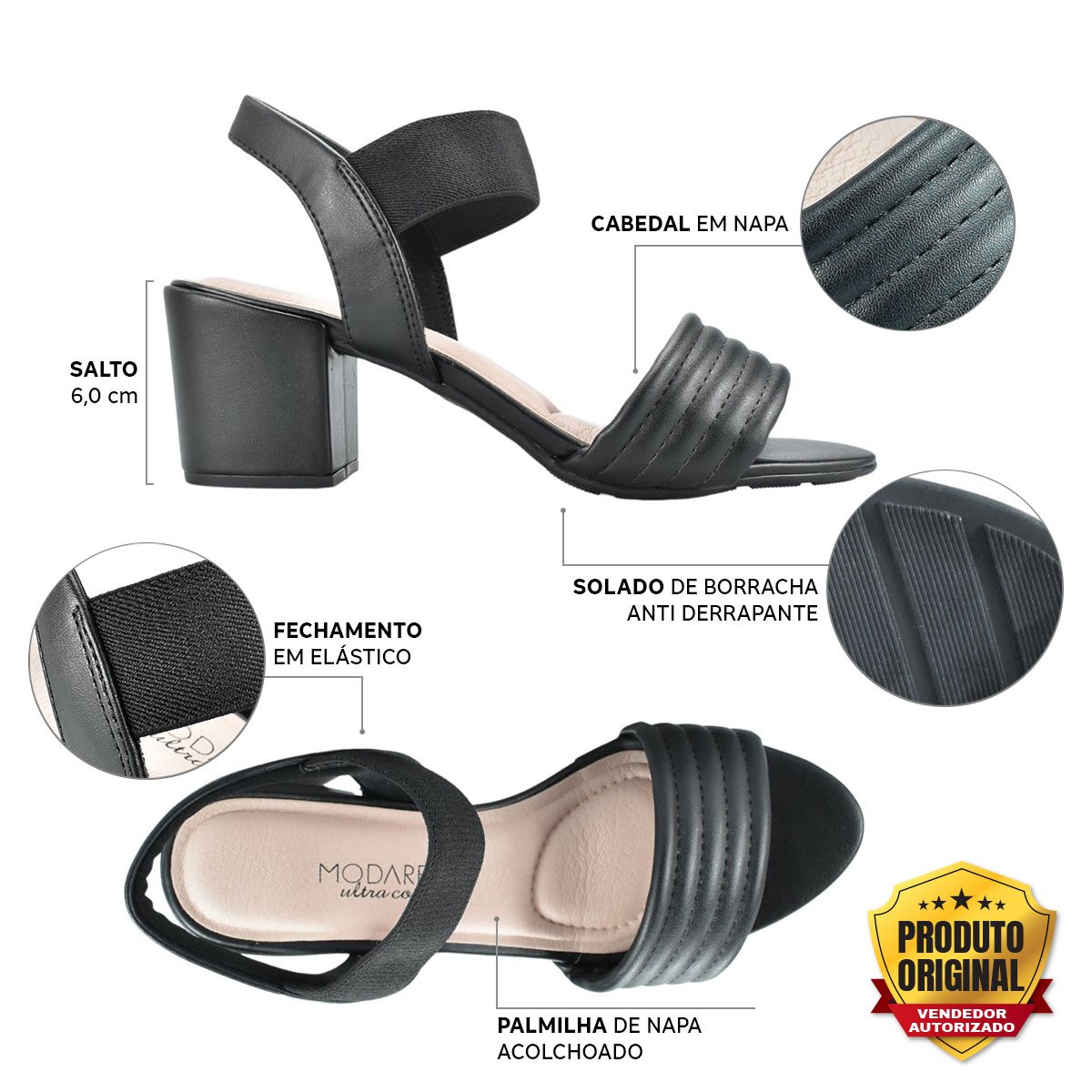 Sandália Modare Salto Bloco Comfort Feminina Preta Preto