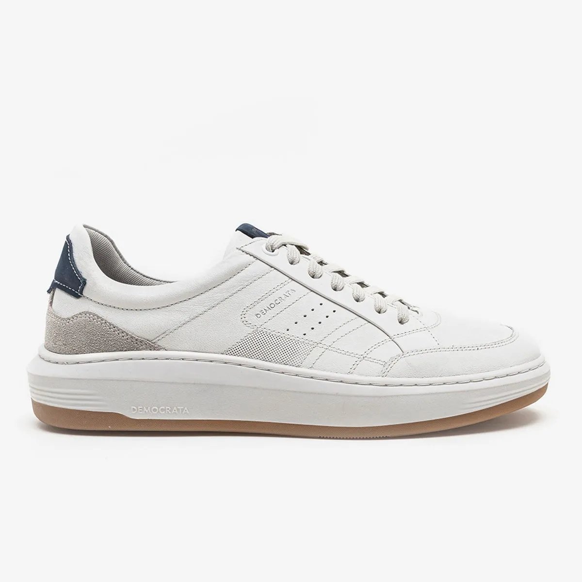 Sapatênis Democrata Denim John Couro Branco Azul Casual Multicores