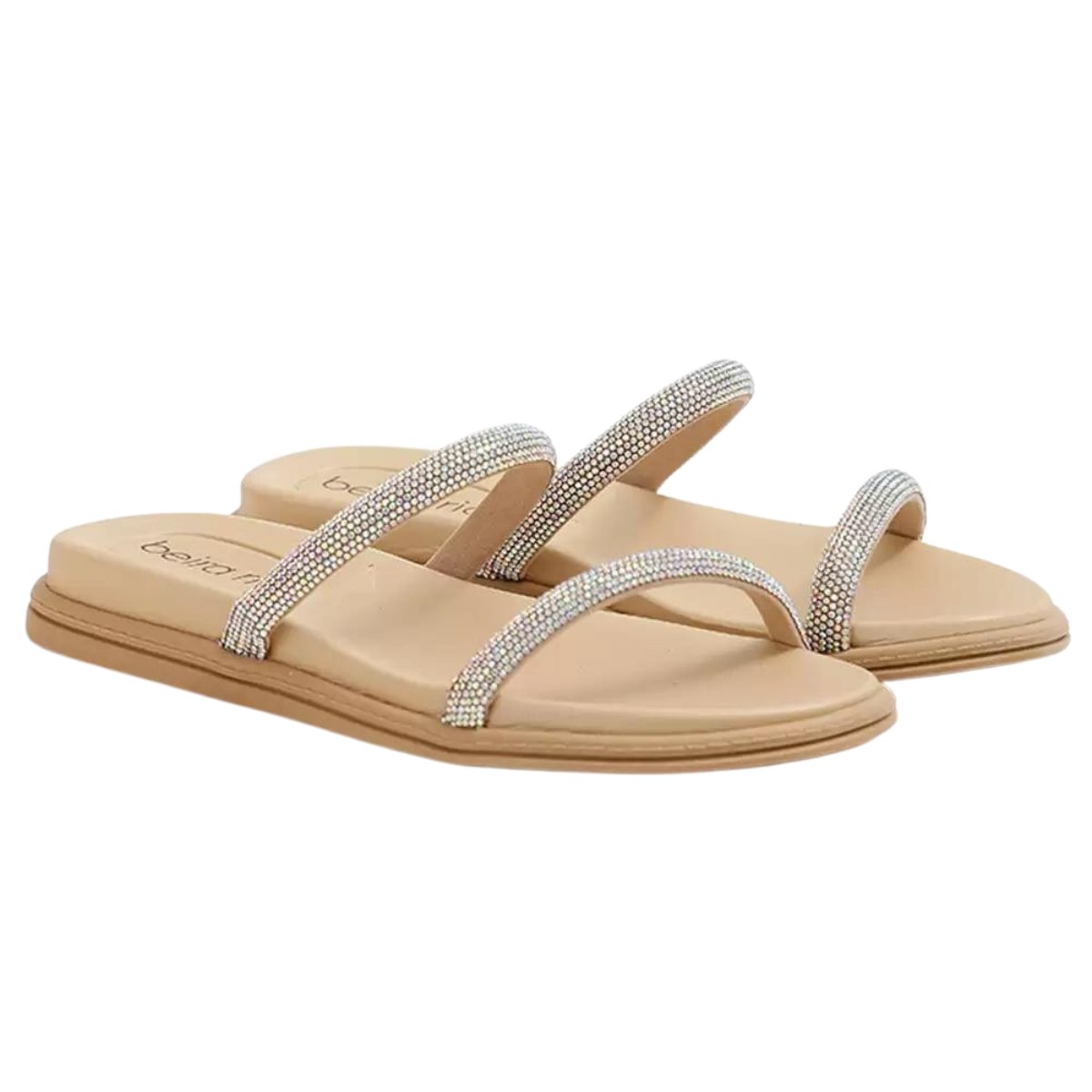 Papete Beira Rio Duas Tiras Strass Feminina Creme Bege