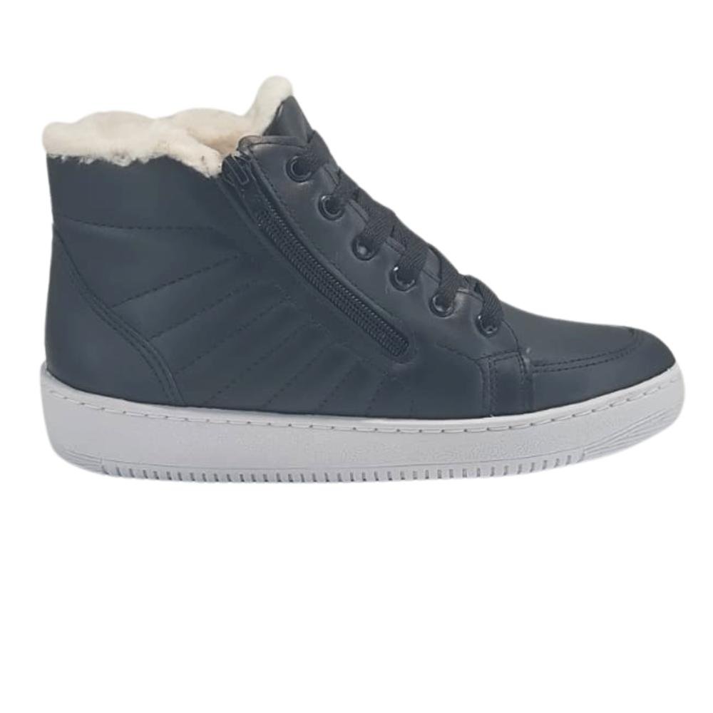 Tênis Botinha Feminino Forrada com Pelinhos Lã Confortável Dudinha Preto