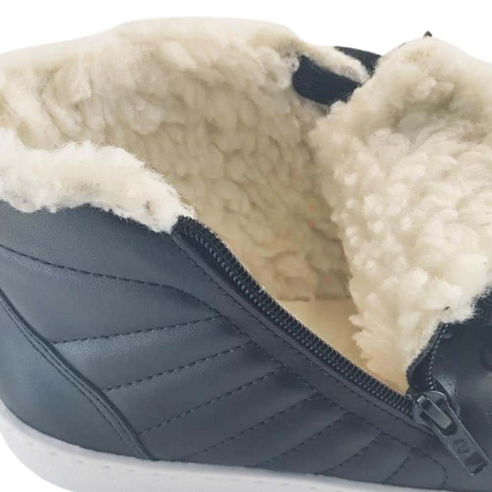 Tênis Botinha Feminino Forrada com Pelinhos Lã Confortável Dudinha Preto