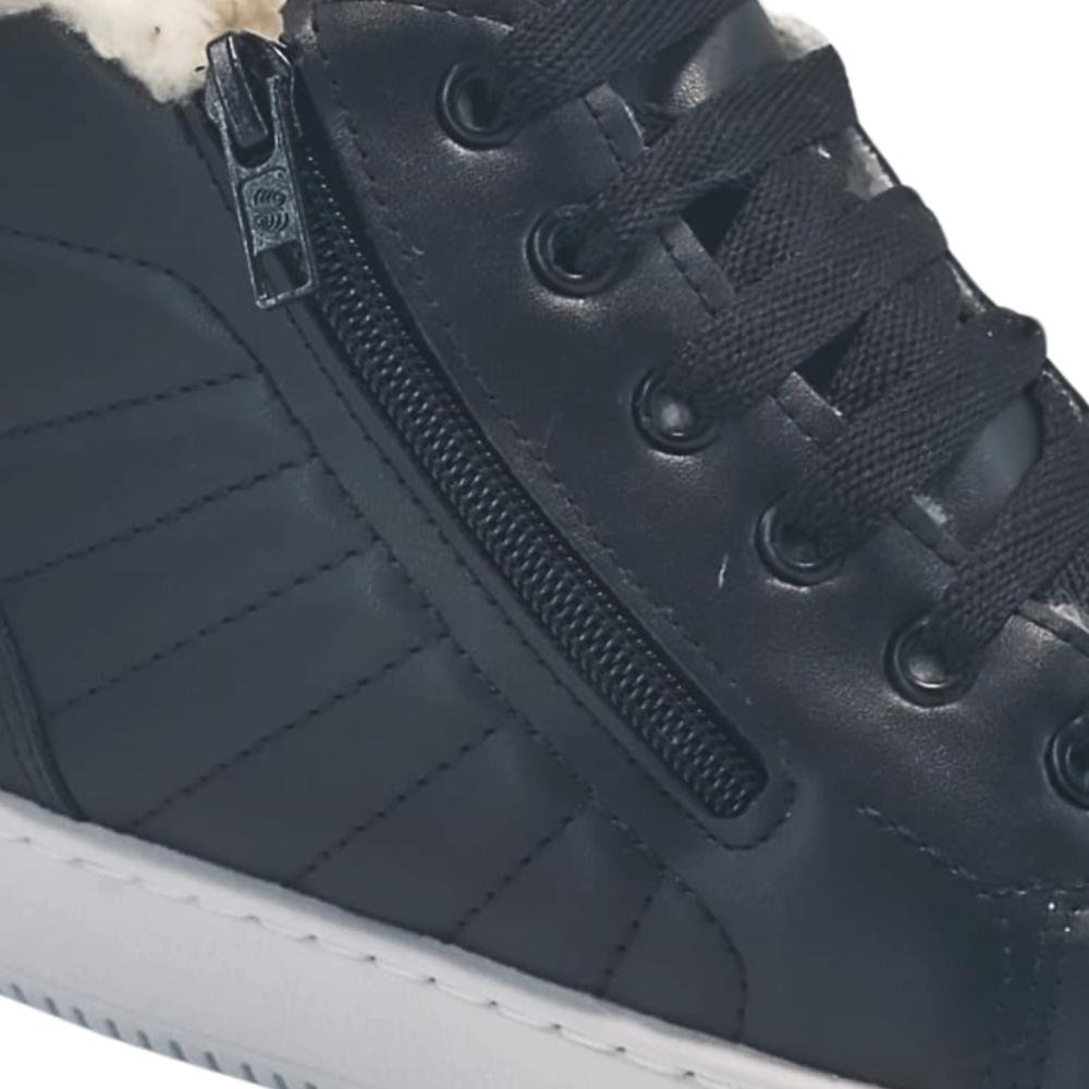 Tênis Botinha Feminino Forrada com Pelinhos Lã Confortável Dudinha Preto