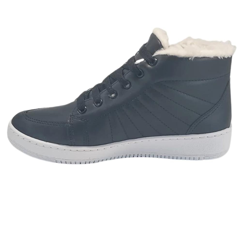 Tênis Botinha Feminino Forrada com Pelinhos Lã Confortável Dudinha Preto