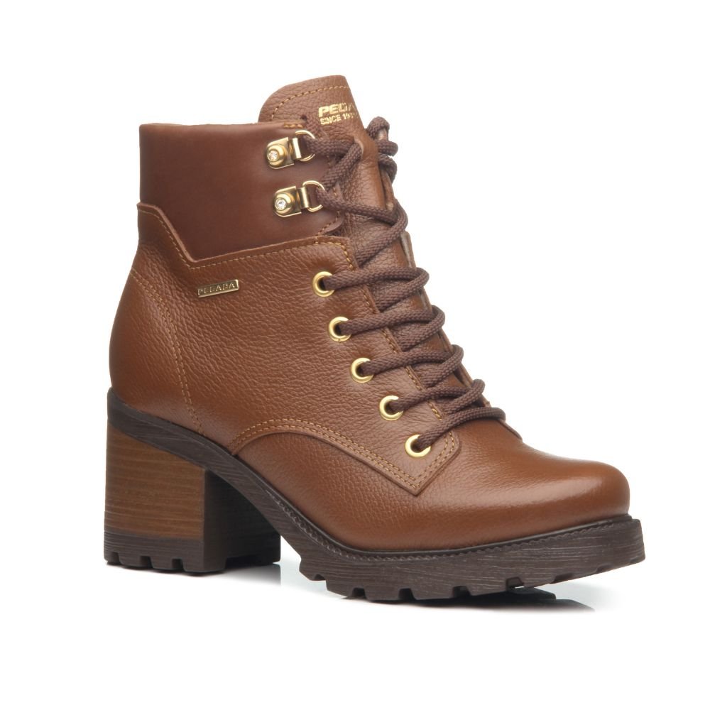 Bota Feminina Coturno Em Couro Pegada Terracota Marrom