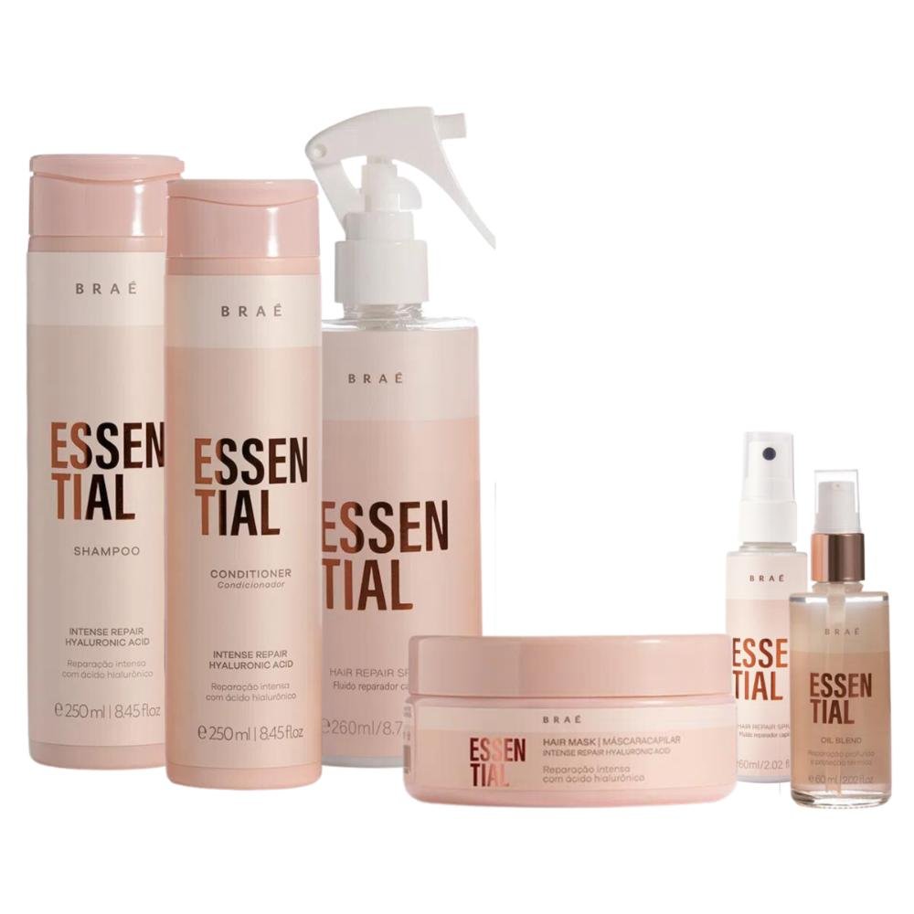 Kit Braé Essential Shampoo 250ml, Condicionador 250ml, Máscara 200g, Oil Blend 60ml, Fluido ...