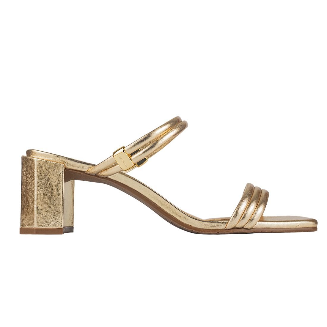 Sandália Tamanco Luz da Lua Salto Baixo Dourado