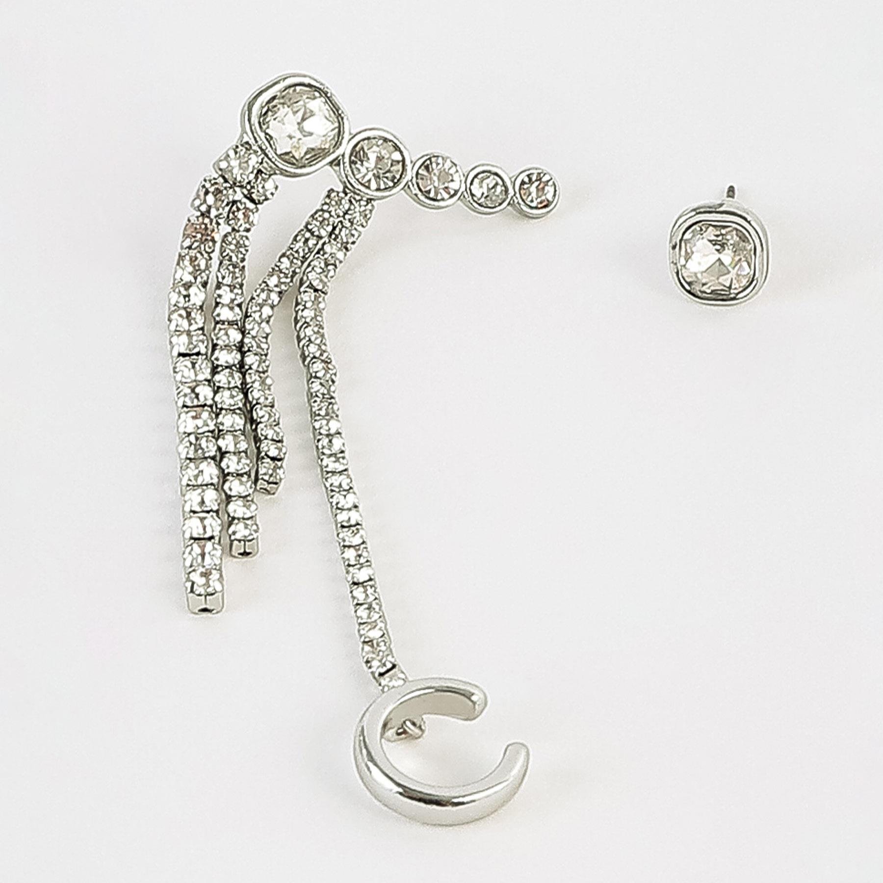 Kit de Brinco Passante + Ear Cuff Glam Punk Prata