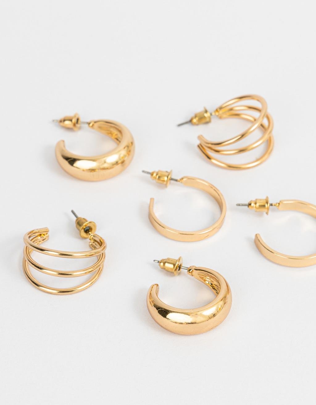 Kit 3 Pares de Argolas Douradas Essenciais Dourado