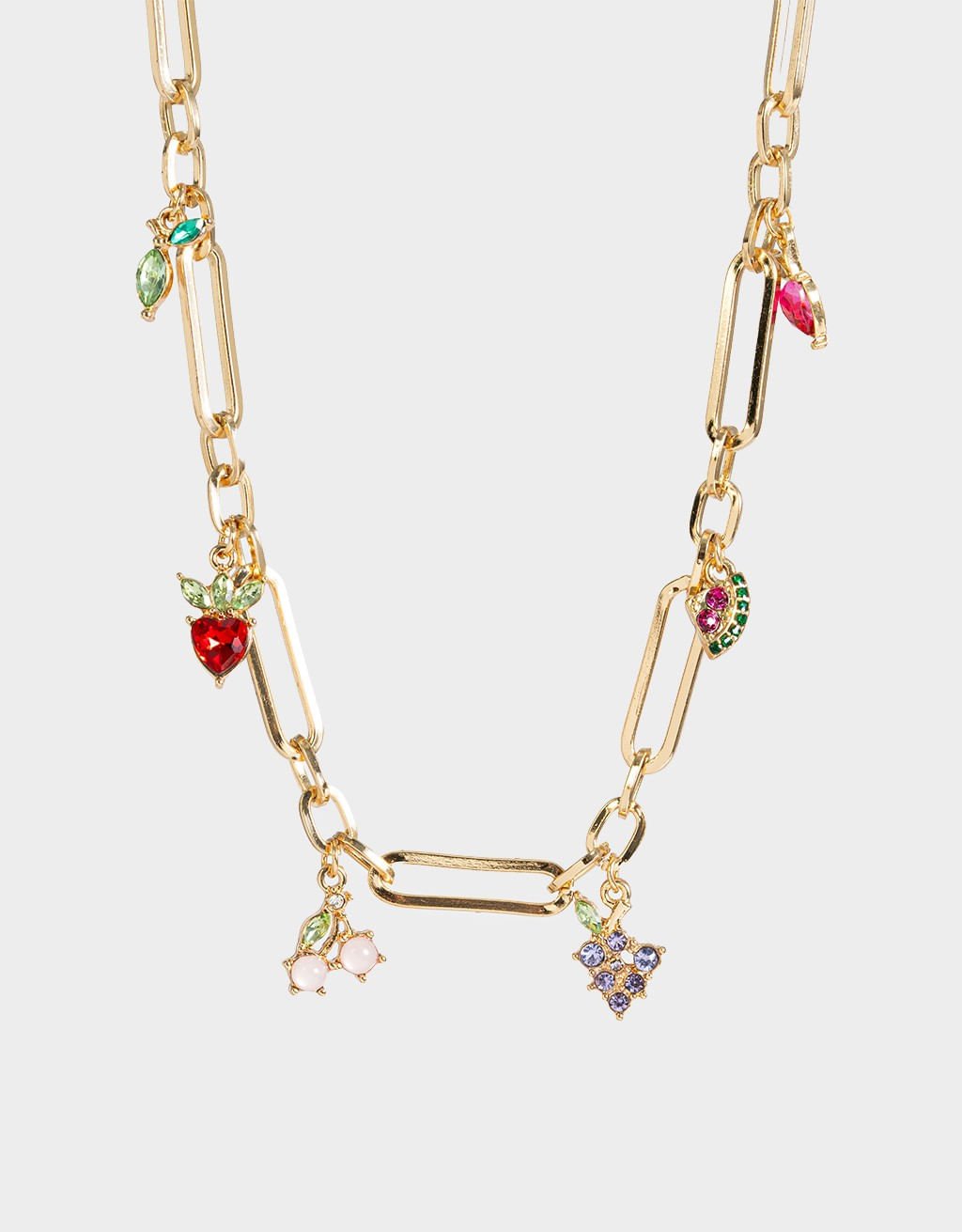 Colar Charms Frutas e Strass Tendência Dourado