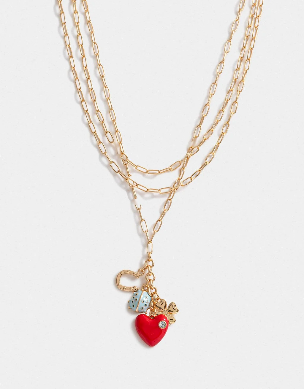 Colar Triplo Charms Feeling Lucky Dourado