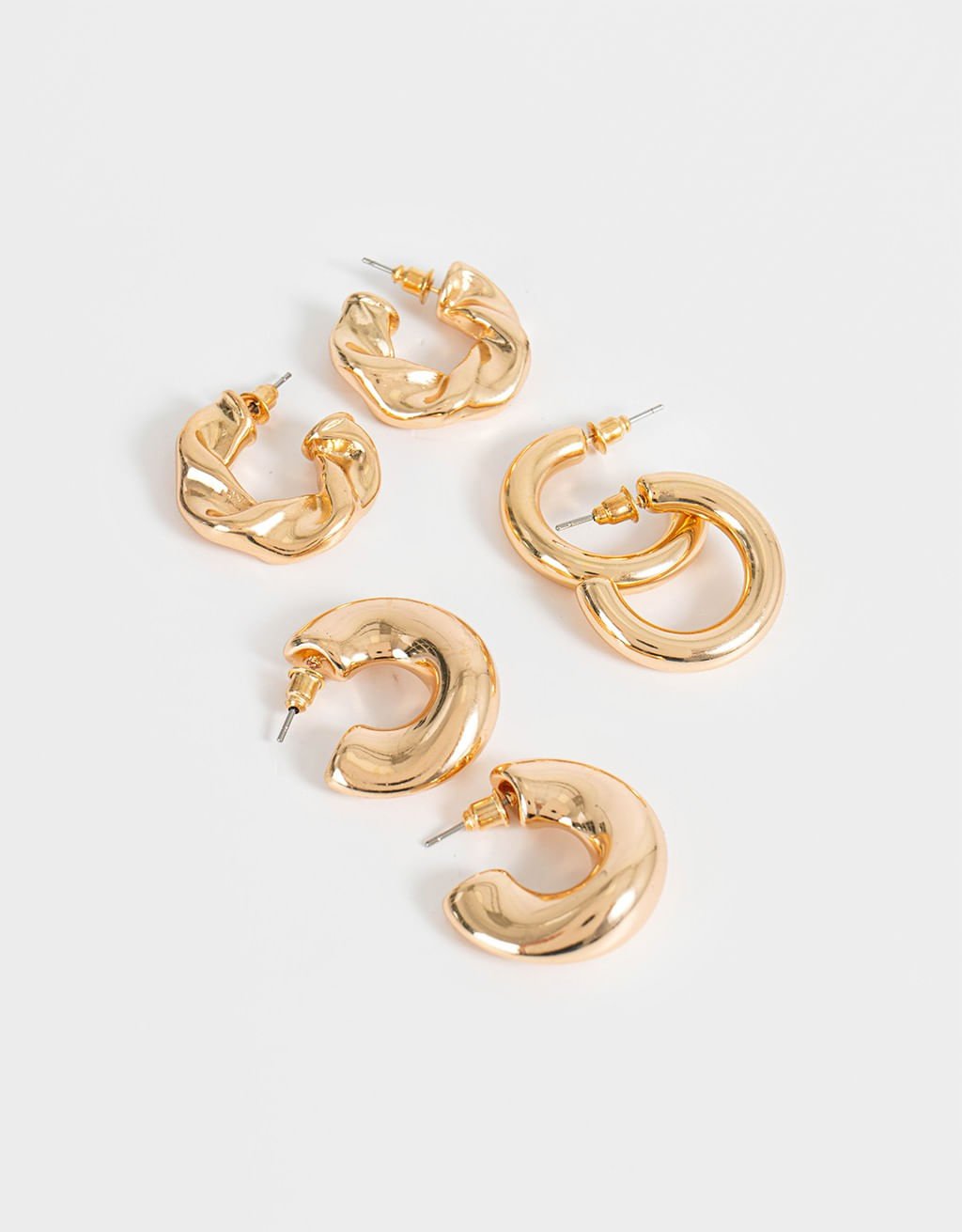 Kit 03 Pares de Argolas Douradas Mix New Basic Dourado