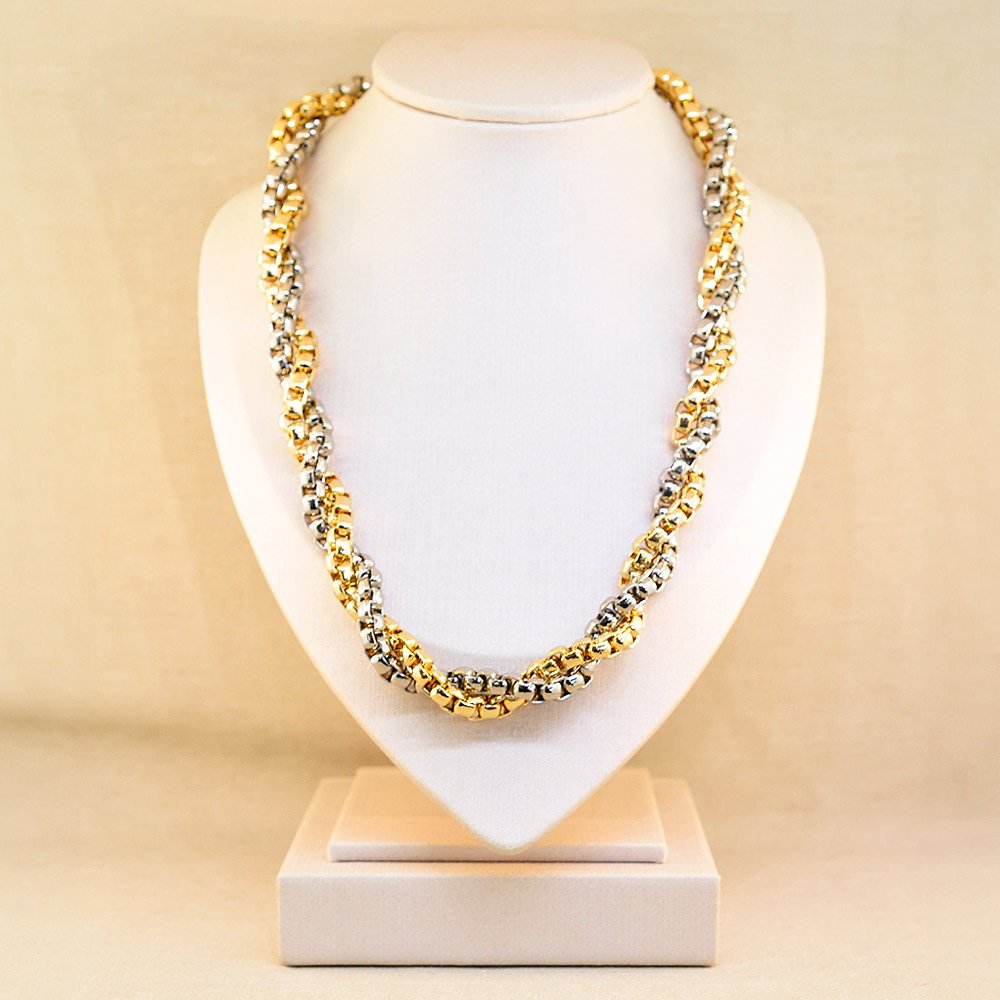 COLAR BIJUTERIA DUO TRANCADO DOURADO E RODIO Multicores