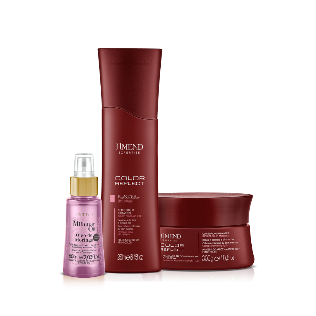 Amend Color Reflect Shampoo + Máscara + Óleo Moringa ÚNICO