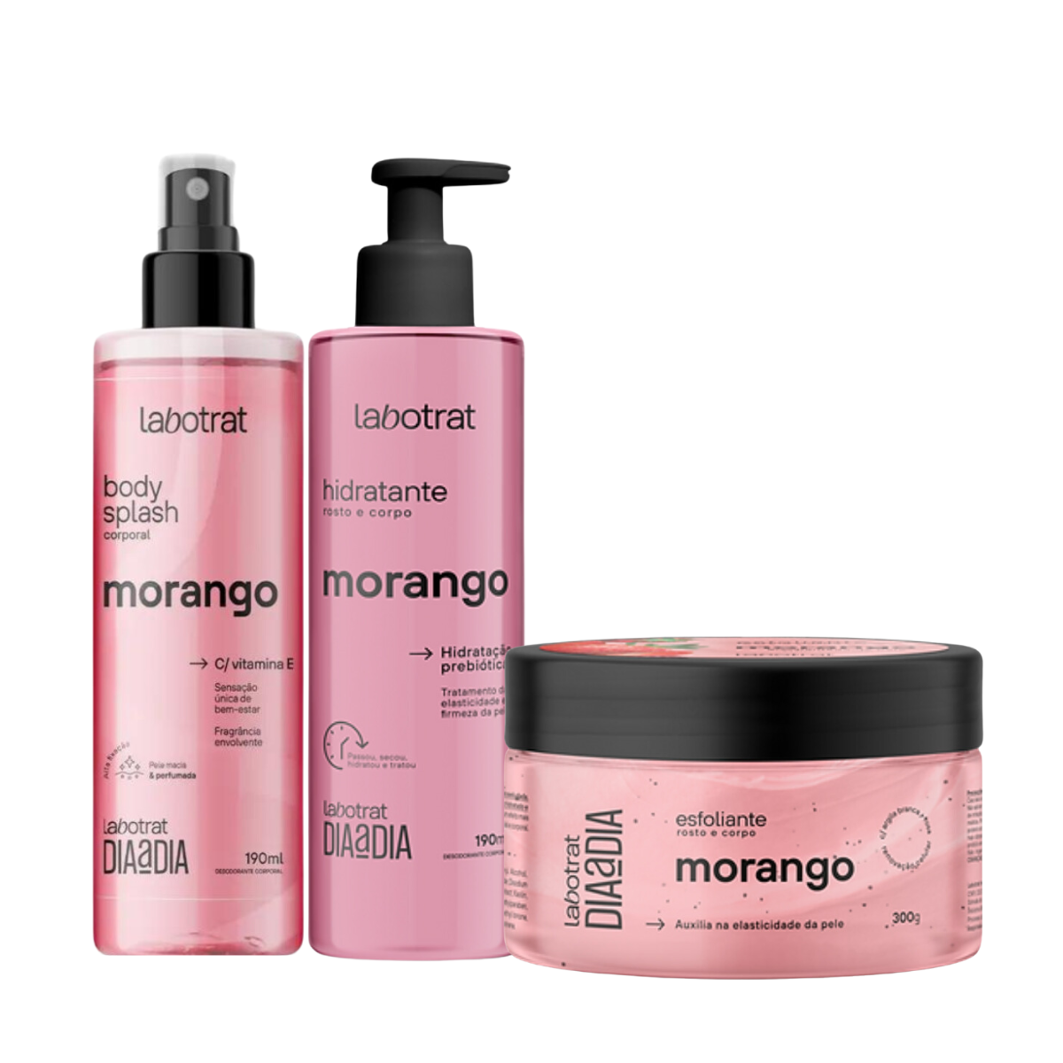 Labotrat Dia a Dia Morango Esfoliante 300ml + Body Splash + Hidratante ...