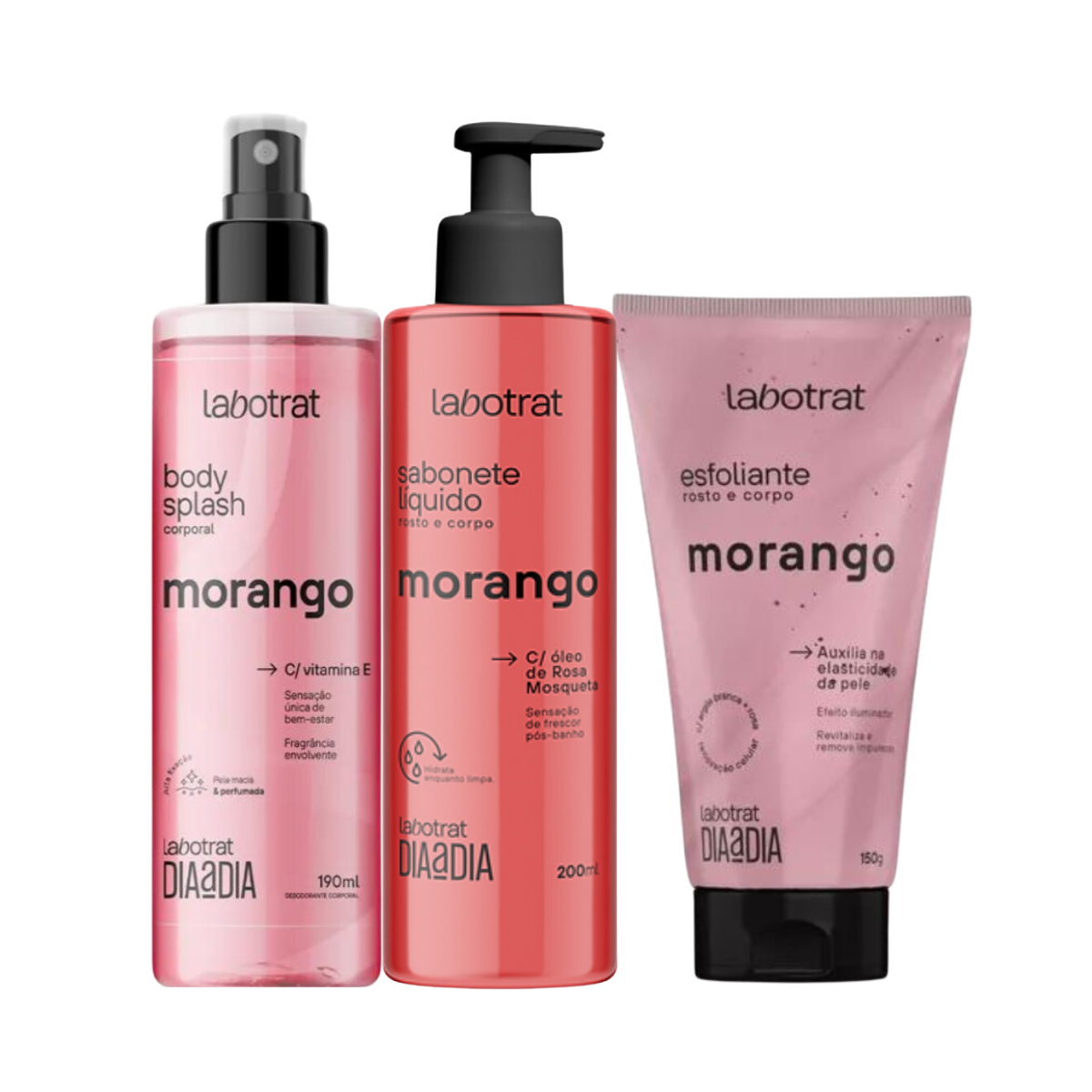 Labotrat Dia a Dia Morango Esfoliante 150ml + Body Splash + Sabonete 100ml