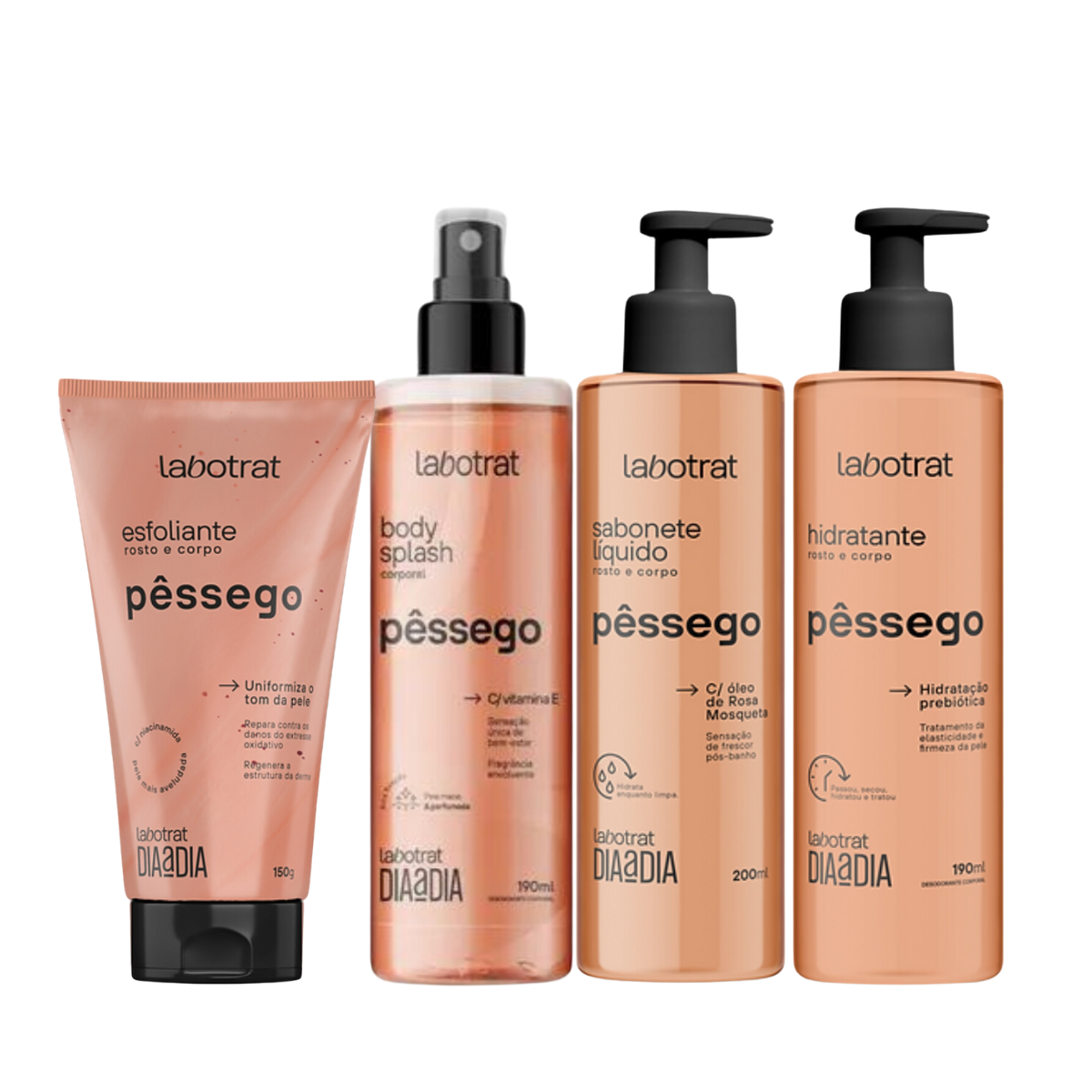 Labotrat Pêssego Esfoliante 150ml + Body Splash + Hidratante + Sabonete ...