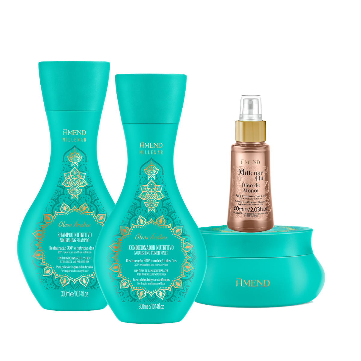 Amend Millenar Óleos Árabes Sh 250ml + Cond 250ml + Masc 300ml ...