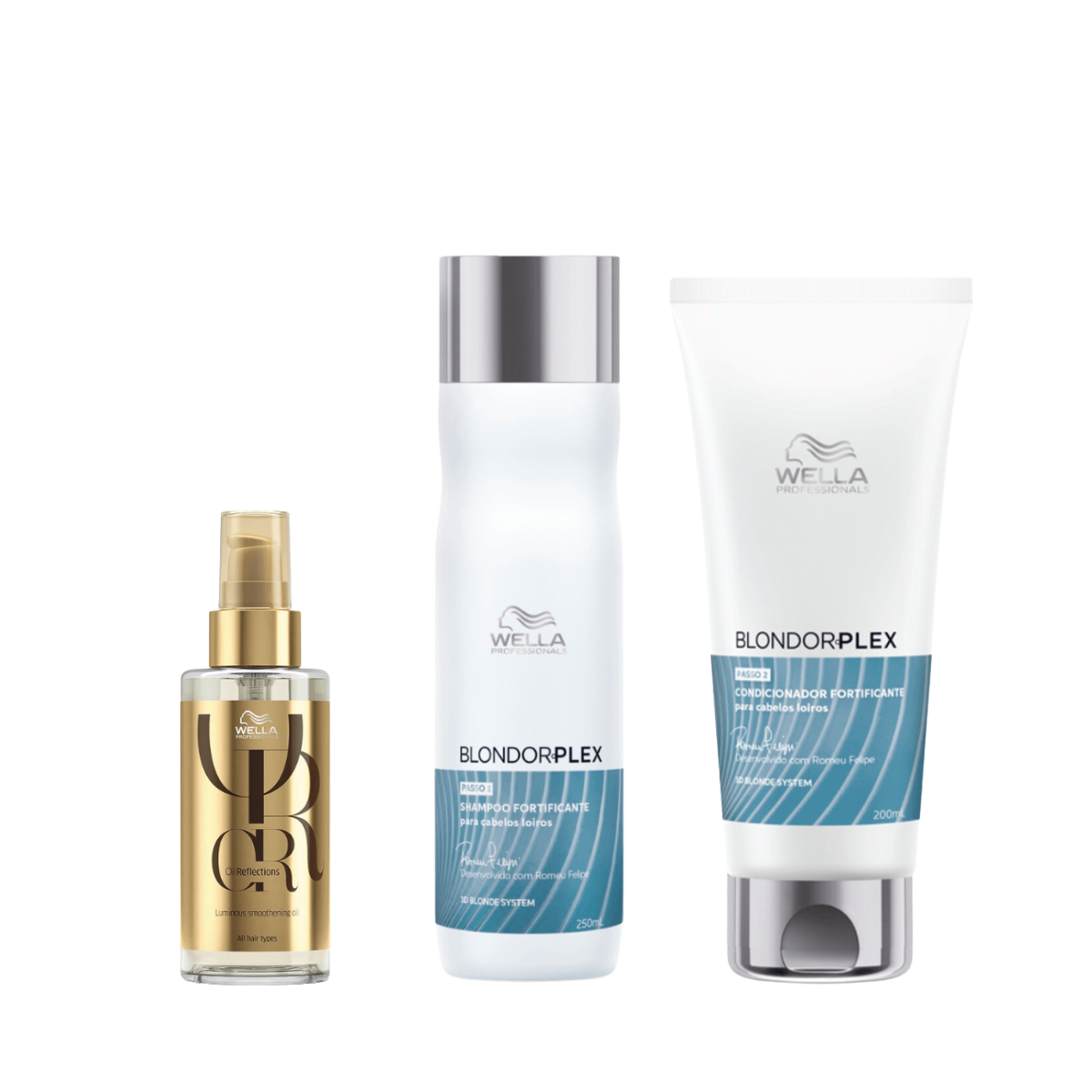 Wella BlondorPlex Care Line Shampoo 250ml + Condicionador 200ml + Óleo ...