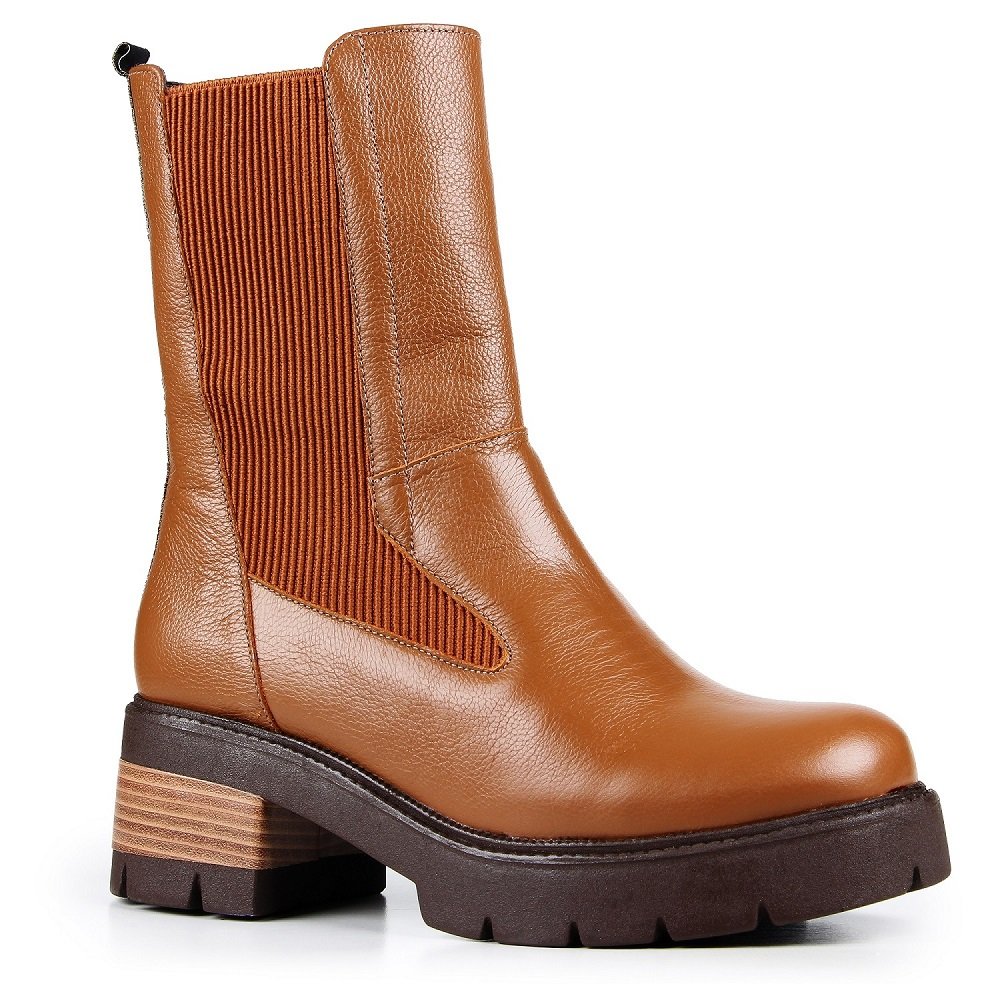 Bota Em Couro Estilo Coturno Carmine Long - Caramelo Marrom