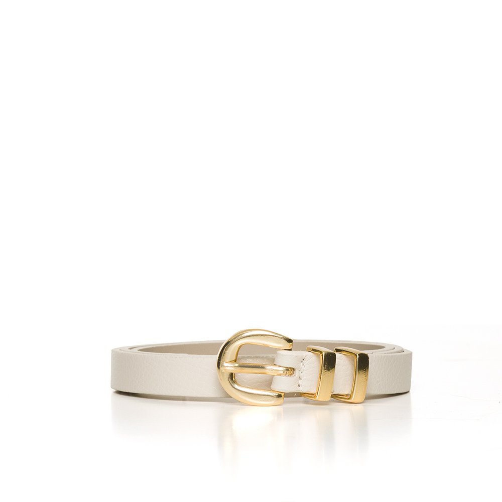 Cinto Em Couro Fininho Dully - Creme Branco