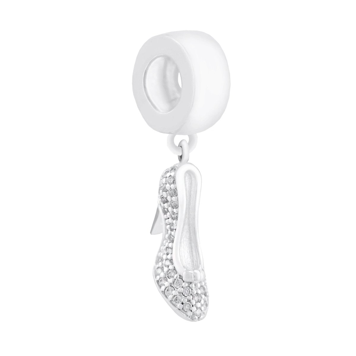 Berloque Prata 925 Pingente Sapato Cravejado Zircônia Prata