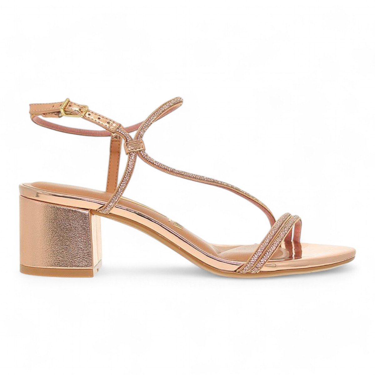 Sandália Vizzano Salto Baixo Feminina Metalizada Rosa