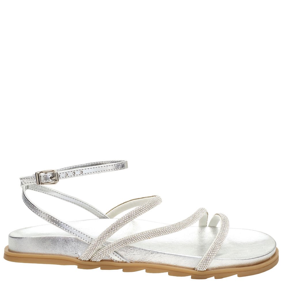 Rasteira M|S Prateada com Detalhes De Strass Prata