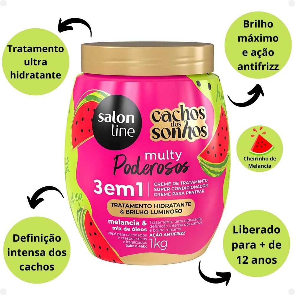 Creme de Tratamento 3 em 1 Salon Line Multy Poderosos Cachos dos Sonhos Melancia e Mix de Óleos ...