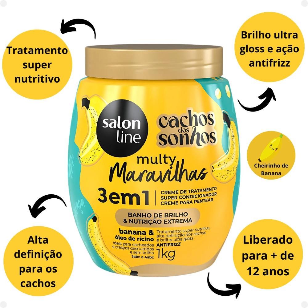 Creme de Tratamento 3 em 1 Salon Line Multy Maravilhas Cachos dos Sonhos Banana e Óleo de Rícino ...