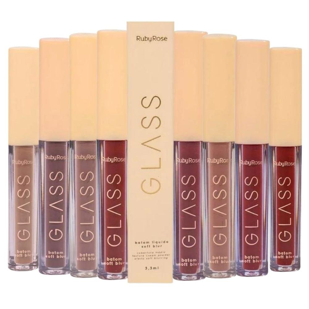 Kit Batom Líquido Soft Blur Ruby Rose Glass Com 8 3,3ml Multicores