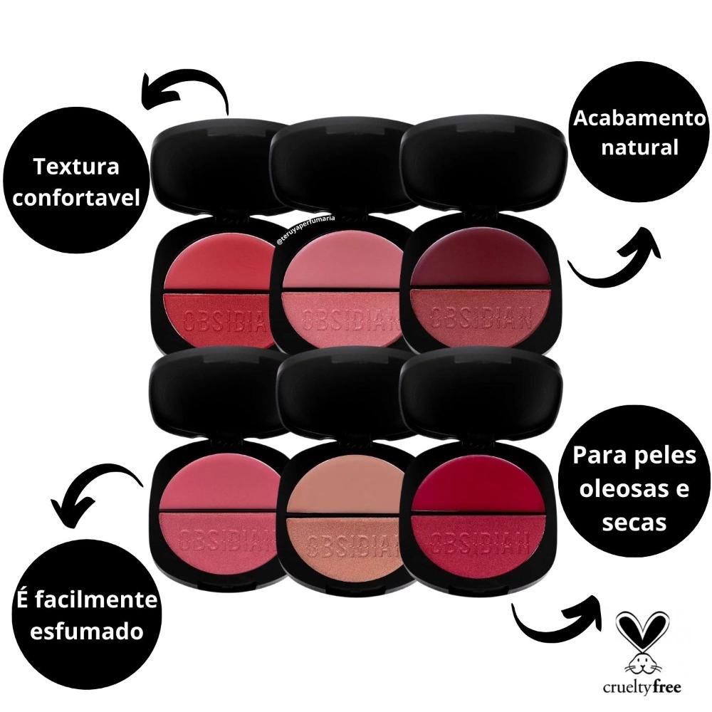 Kit Blush Duo Ruby Rose Obsidian Gemini Com 6 Multicores