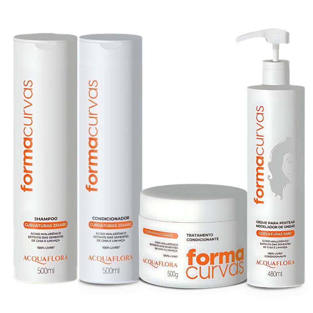 Kit Acquaflora Forma Curvas: Shampoo, Condicionador, Tratamento e Creme Modelador Ondas ÚNICO