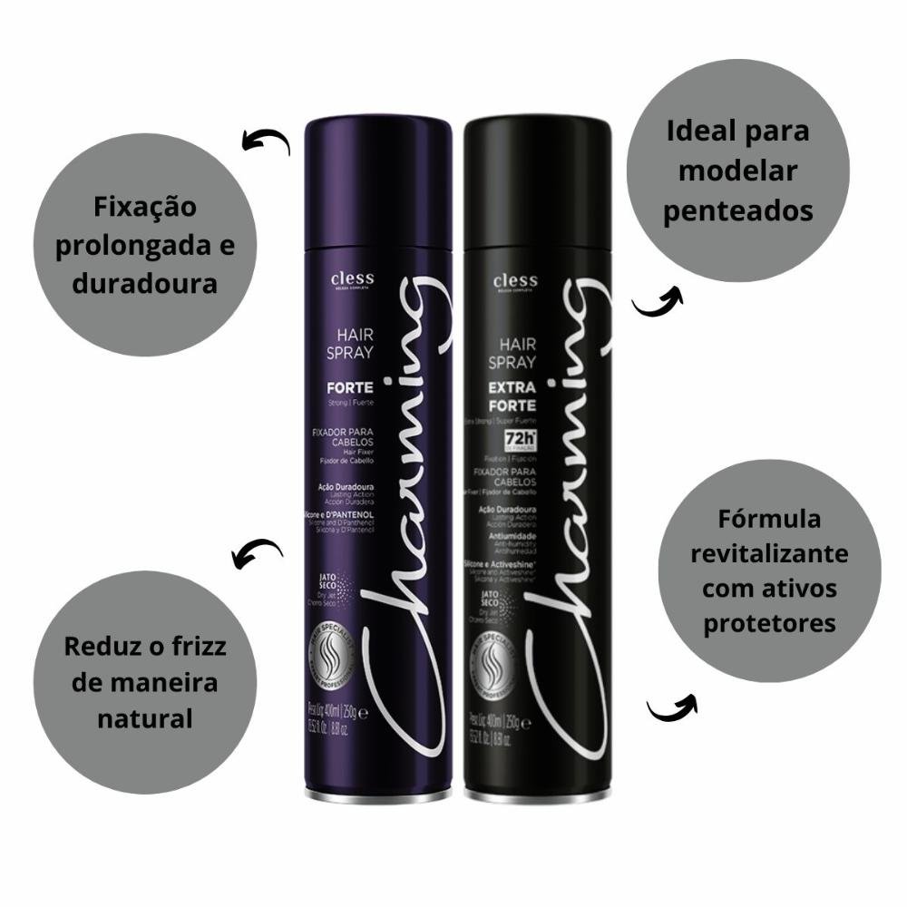 Kit Cless Charming Hair Spray Forte + Extra Forte 400ml ÚNICO