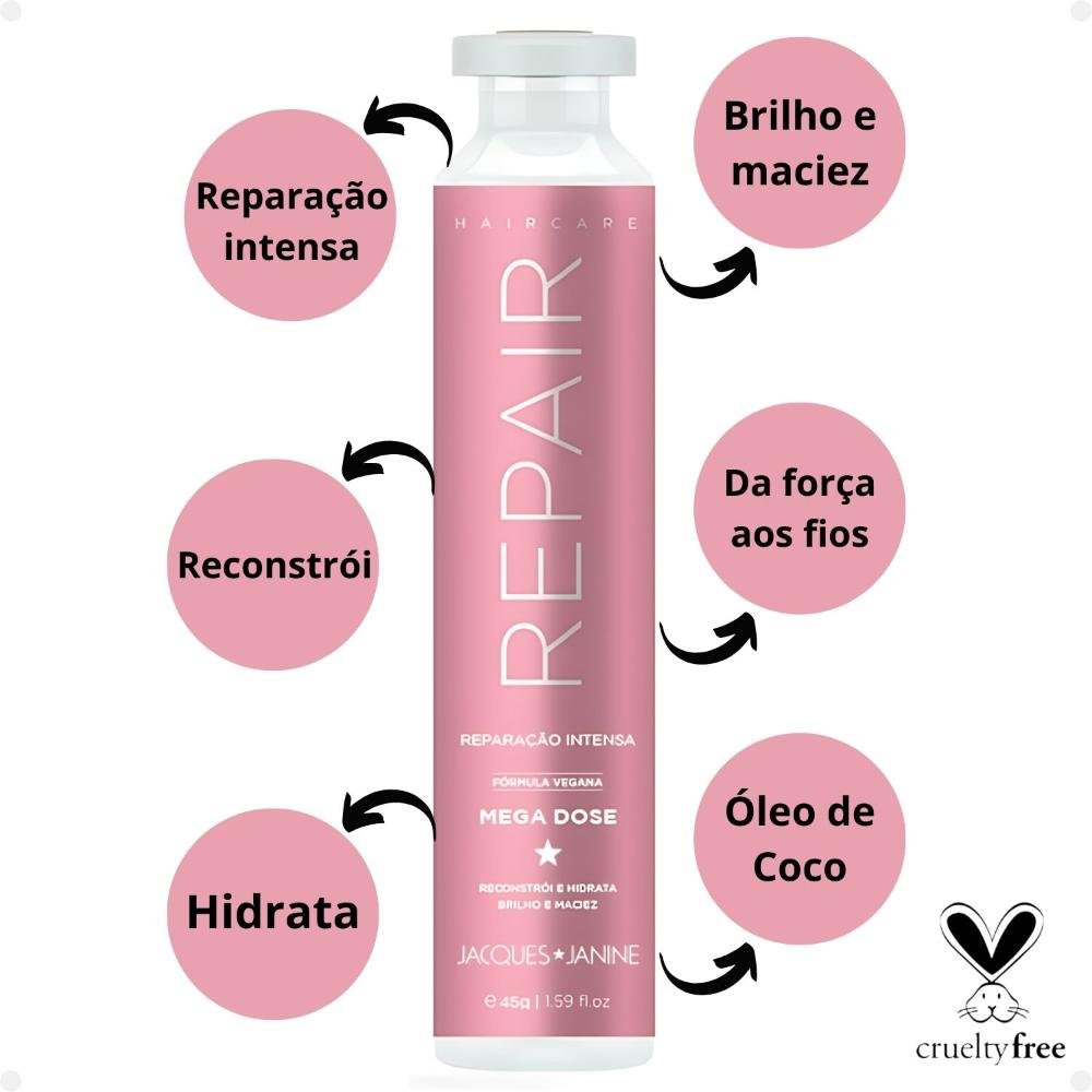 Kit Jacques Janine Hair Care Repair: 3 Ampolas Mega Dose 45g ÚNICO