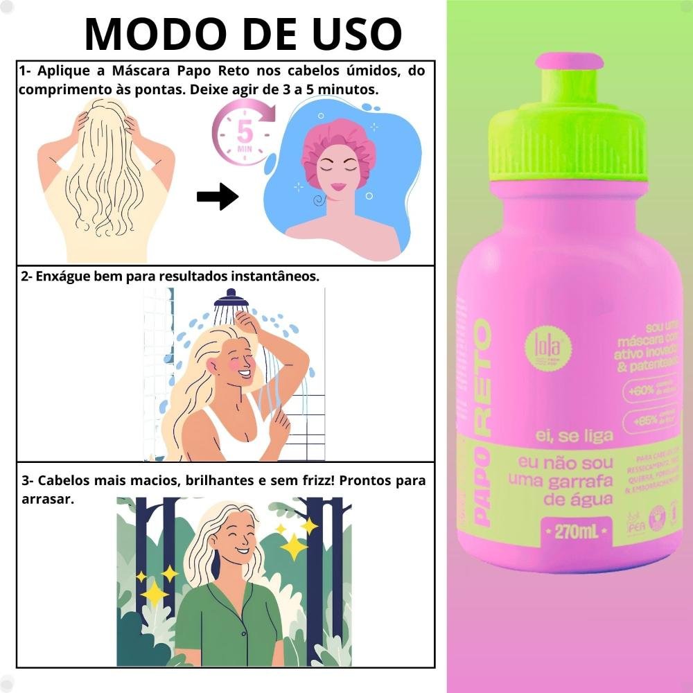 Kit Lola From Rio Papo Reto: Shampoo, Condicionador e Máscara 270ml ÚNICO