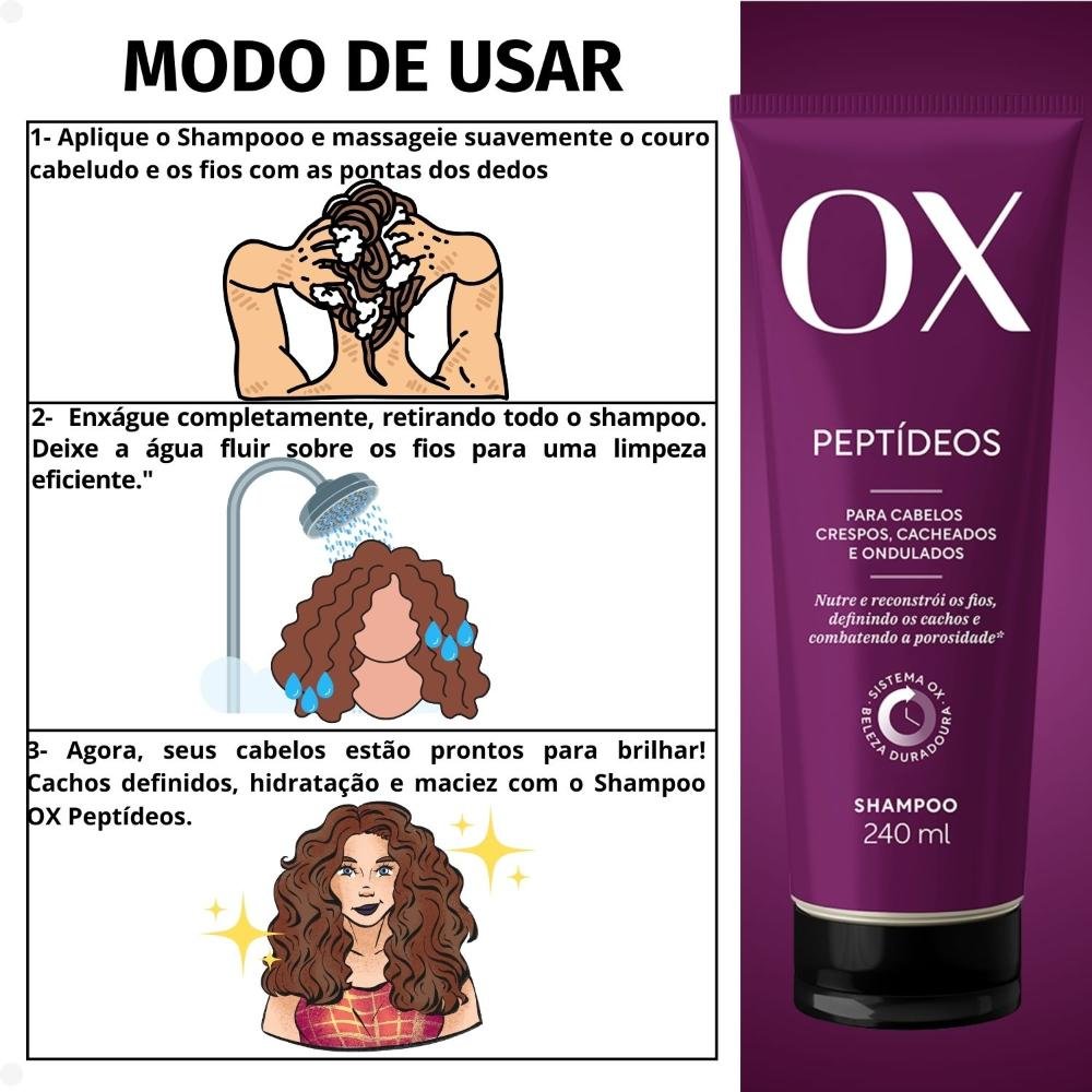 Shampoo OX Peptídeos Cabelos Crespos, Cacheados e Ondulados 240ml 240ml