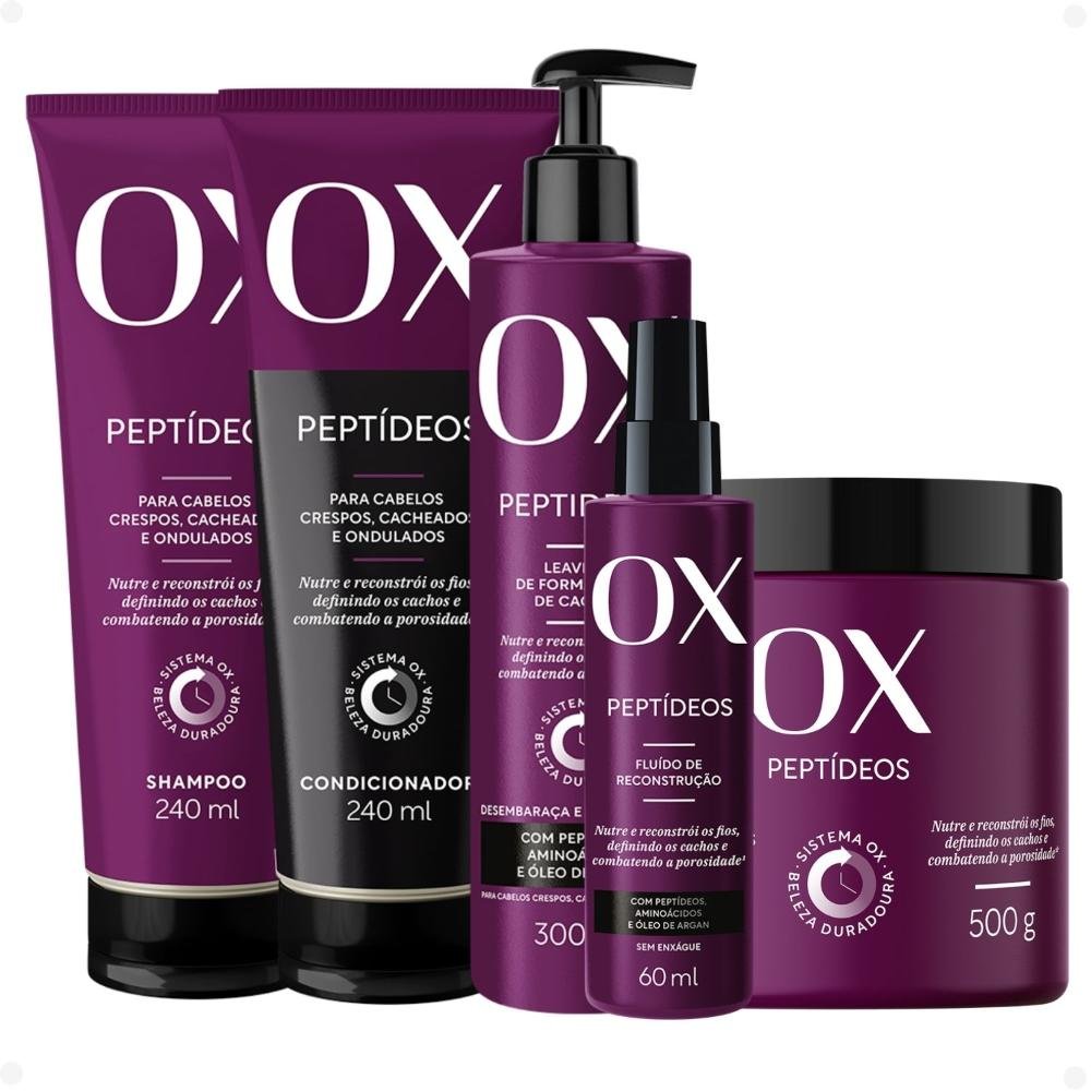 Kit OX Peptídeos Cabelos Crespos, Cacheados e Ondulados: Shampoo 240ml ...