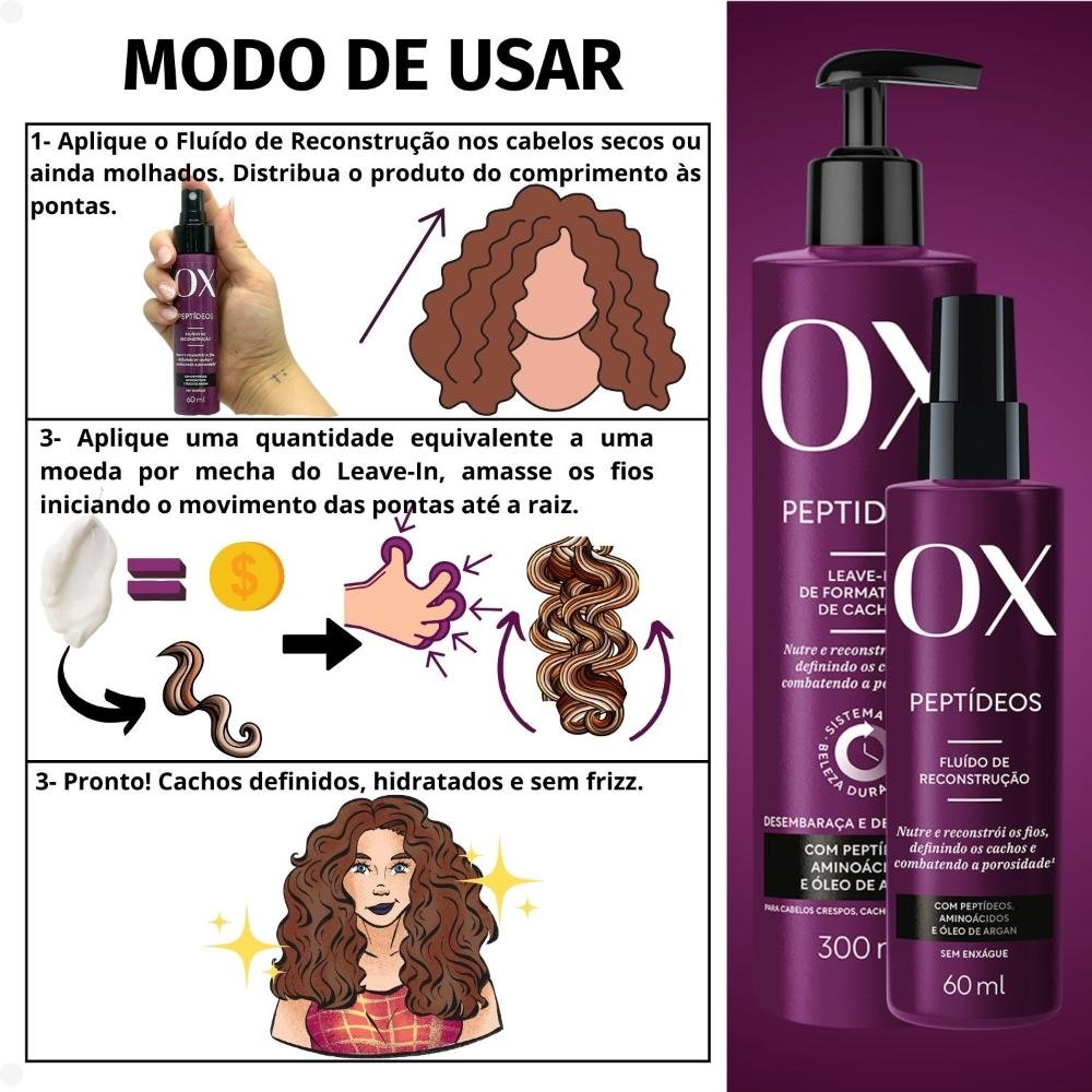 Kit OX Peptídeos Cabelos Crespos, Cacheados e Ondulados: Shampoo 240ml ...