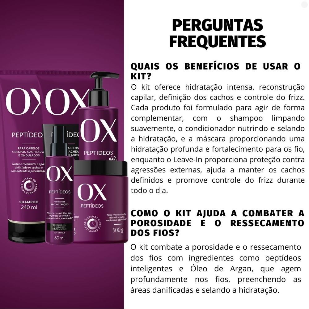 Kit OX Peptídeos Cabelos Crespos, Cacheados e Ondulados: Shampoo 240ml ...