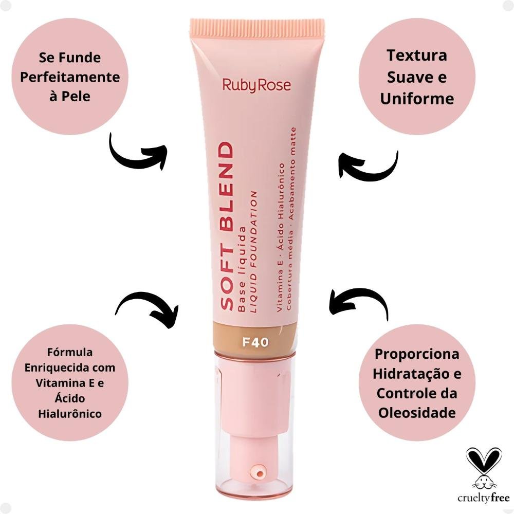 Base Líquida Ruby Rose Soft Blend F40 Média Cobertura 30g Hb-M301-4 F40