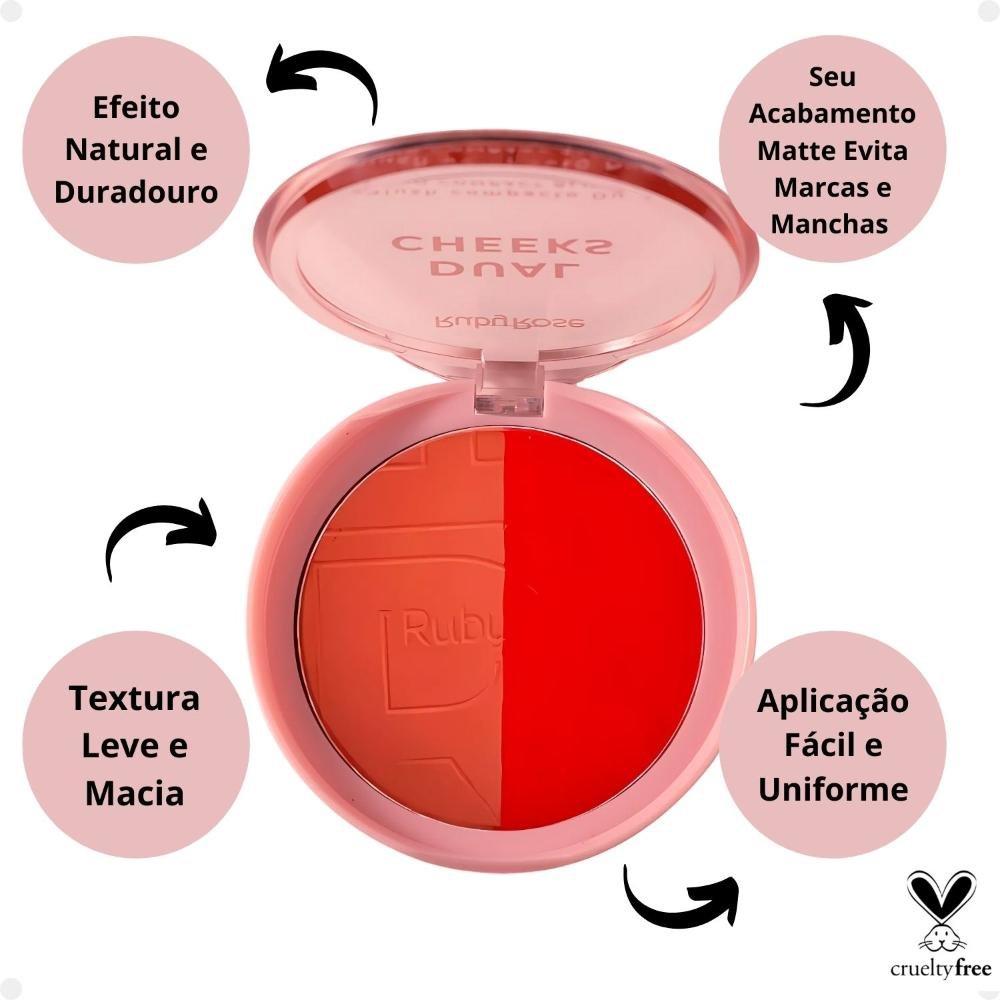 Blush Compacto Duo Ruby Rose Dual Cheeks Nectar e Scarlet Hb-m03-3 ...