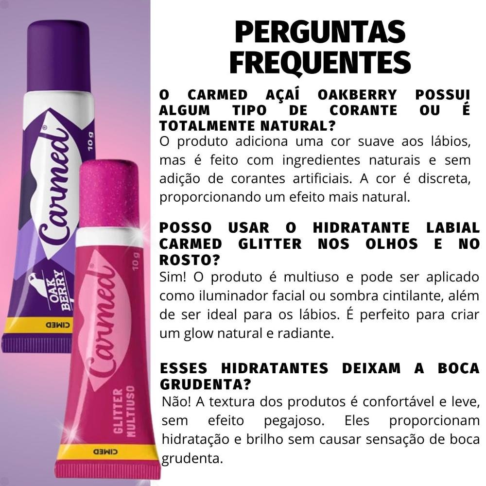 Kit Carmed Hidratante Labial: Oakberry E Glitter 3 Em 1 10g ÚNICO