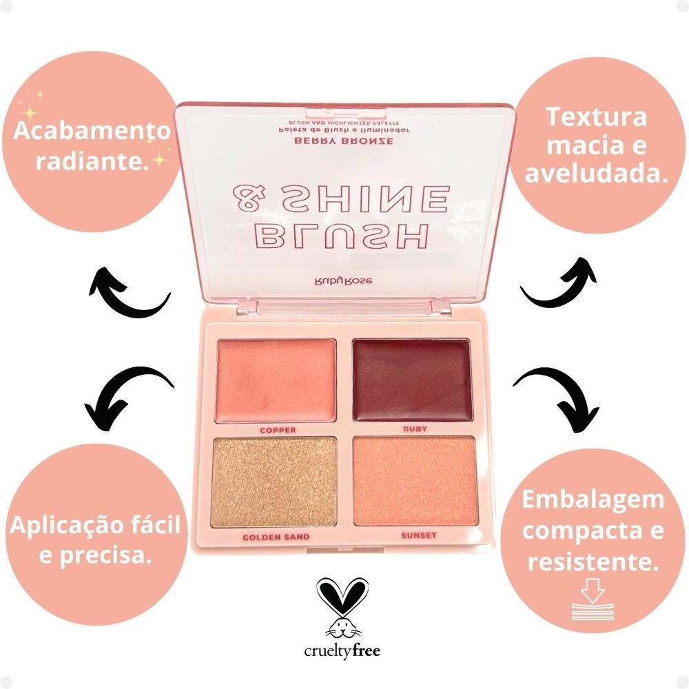 Paleta de Blush e Iluminador Ruby Rose Blush & Shine Berrry Bronze HB ...