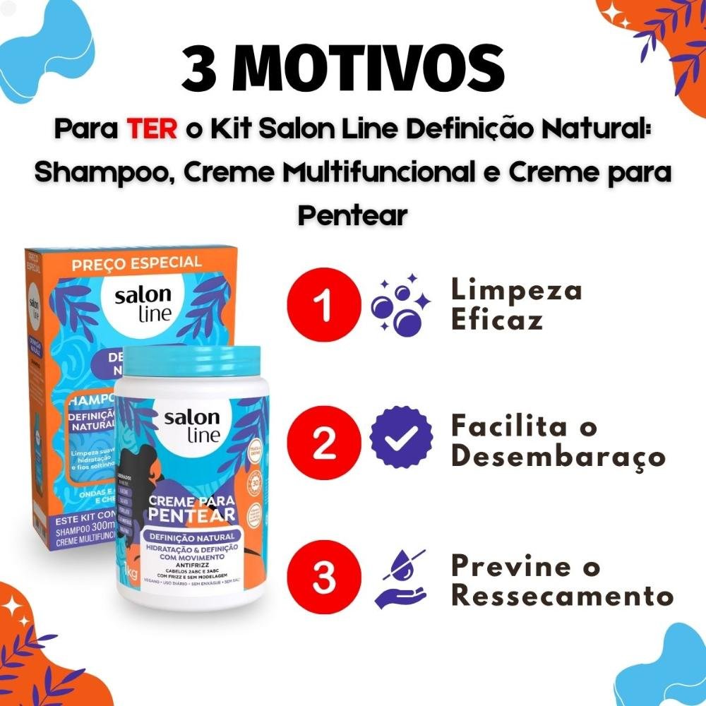 Kit Salon Line Definição Natural: Shampoo, Creme Multifuncional 300ml e ...
