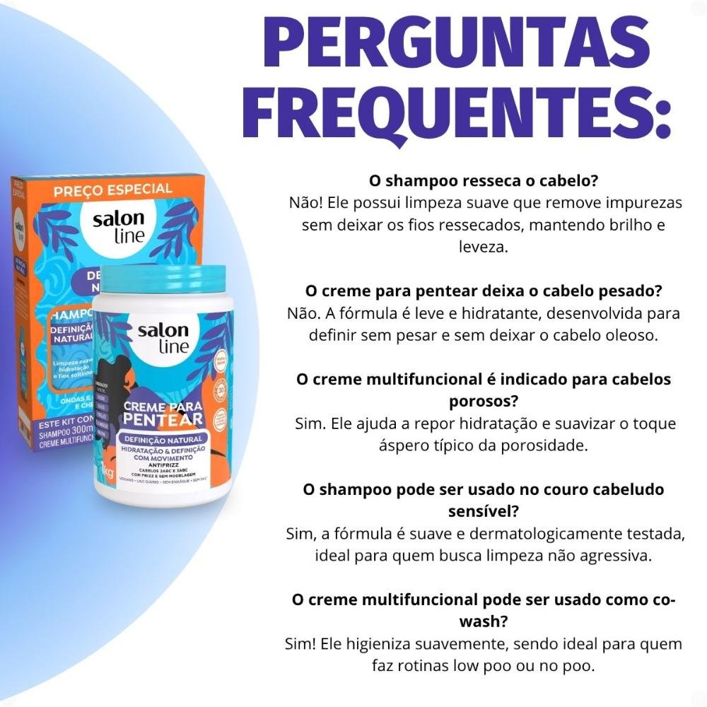 Kit Salon Line Definição Natural: Shampoo, Creme Multifuncional 300ml e ...