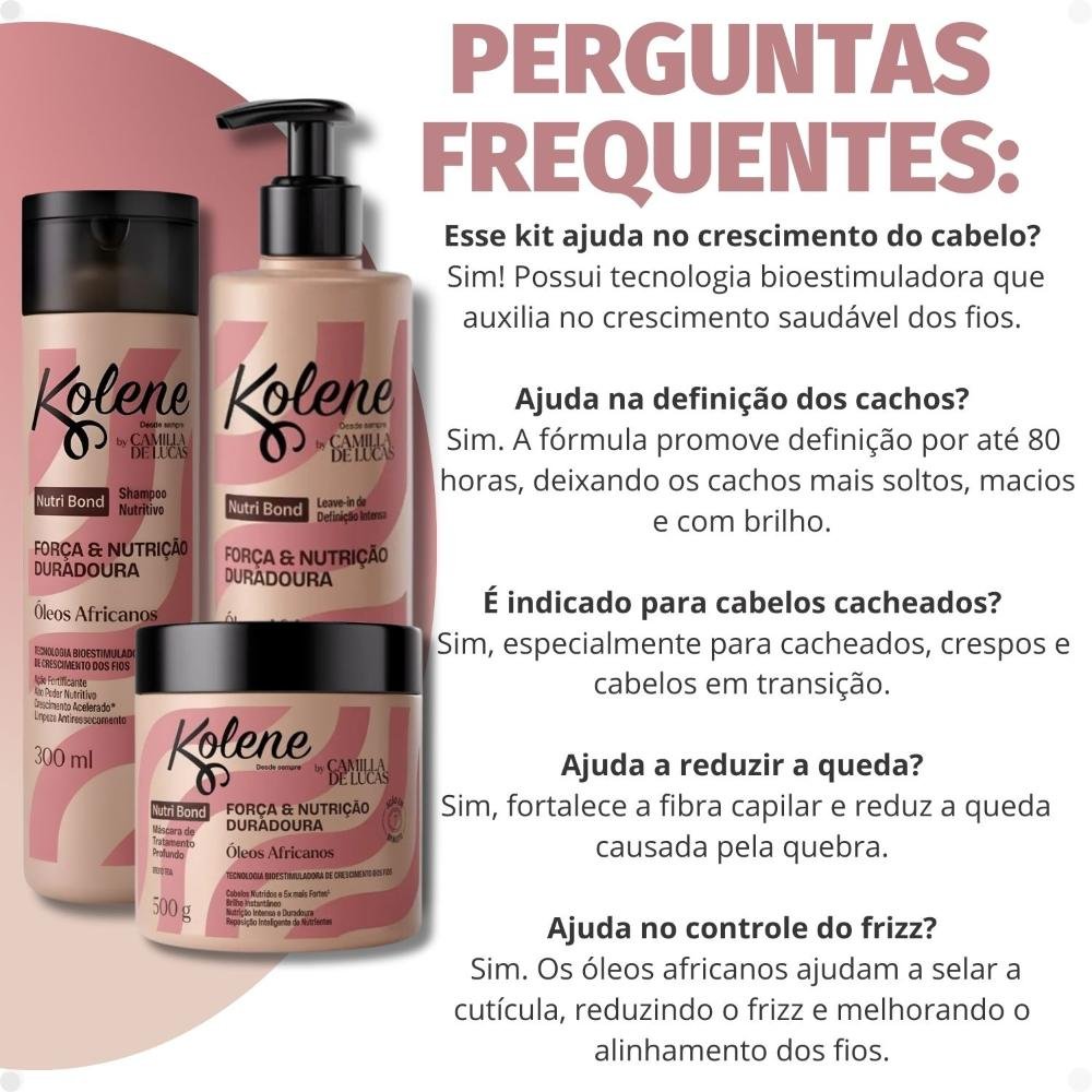 Kit Kolene By Camilla De Lucas Nutri Bond: Shampoo 300ml, Máscara 500g ...