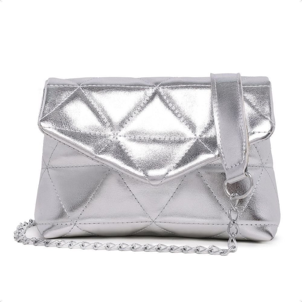 Bolsa Prata Clutch Pequena De Ombro De Mão Alça Corrente Prata CM SHOES ...