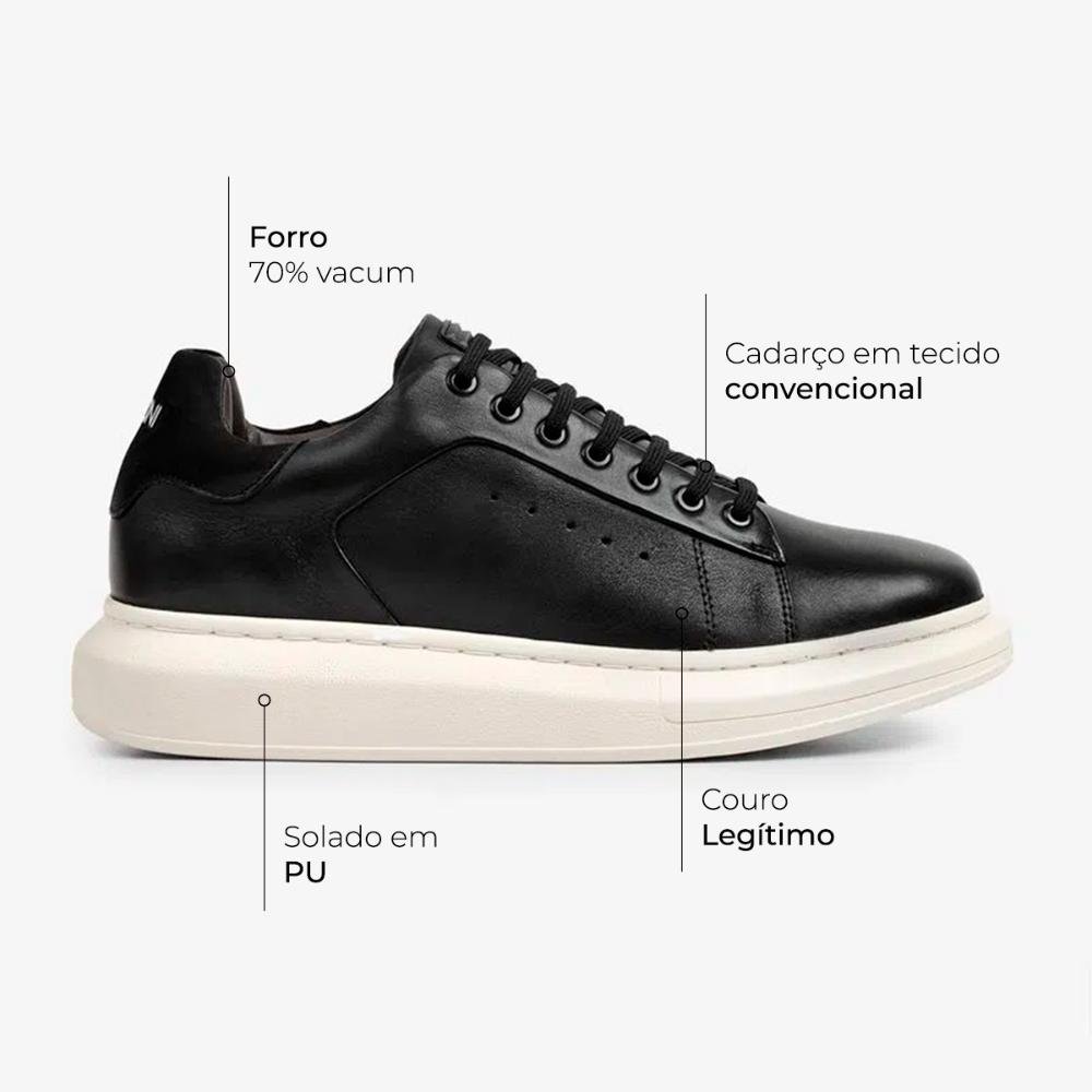 Tênis Couro Casual Ferracini Masculino Impulse 7614-570A Preto