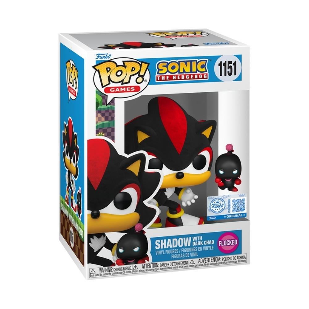 Boneco Funko Pop! Excl Sonic Shadow Com Dark Chao (Flocked) ÚNICO