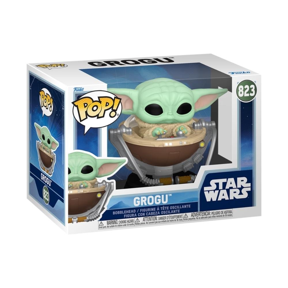 Boneco Funko Pop! Star Wars Mandalorian e Grogu no Carrinho ÚNICO